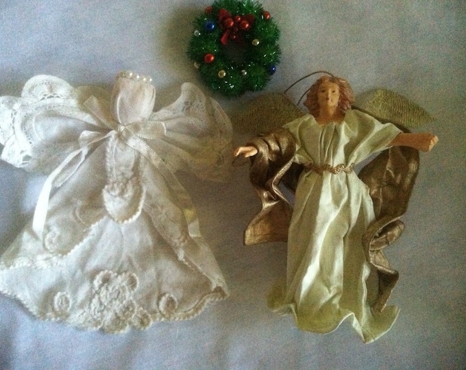 Angel Ornaments, Christmas Decorations, Vintage Cloth Angels, Stiffened ...