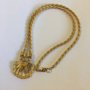 Monet Shell Necklace Vintage Gold Tone and White Enamel Abstract Shell ...