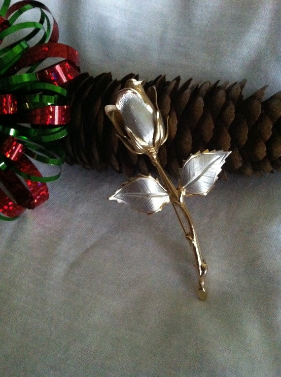 Rose Brooch Gold and Silver Rose Pin Floral Jewelry R… - Gem