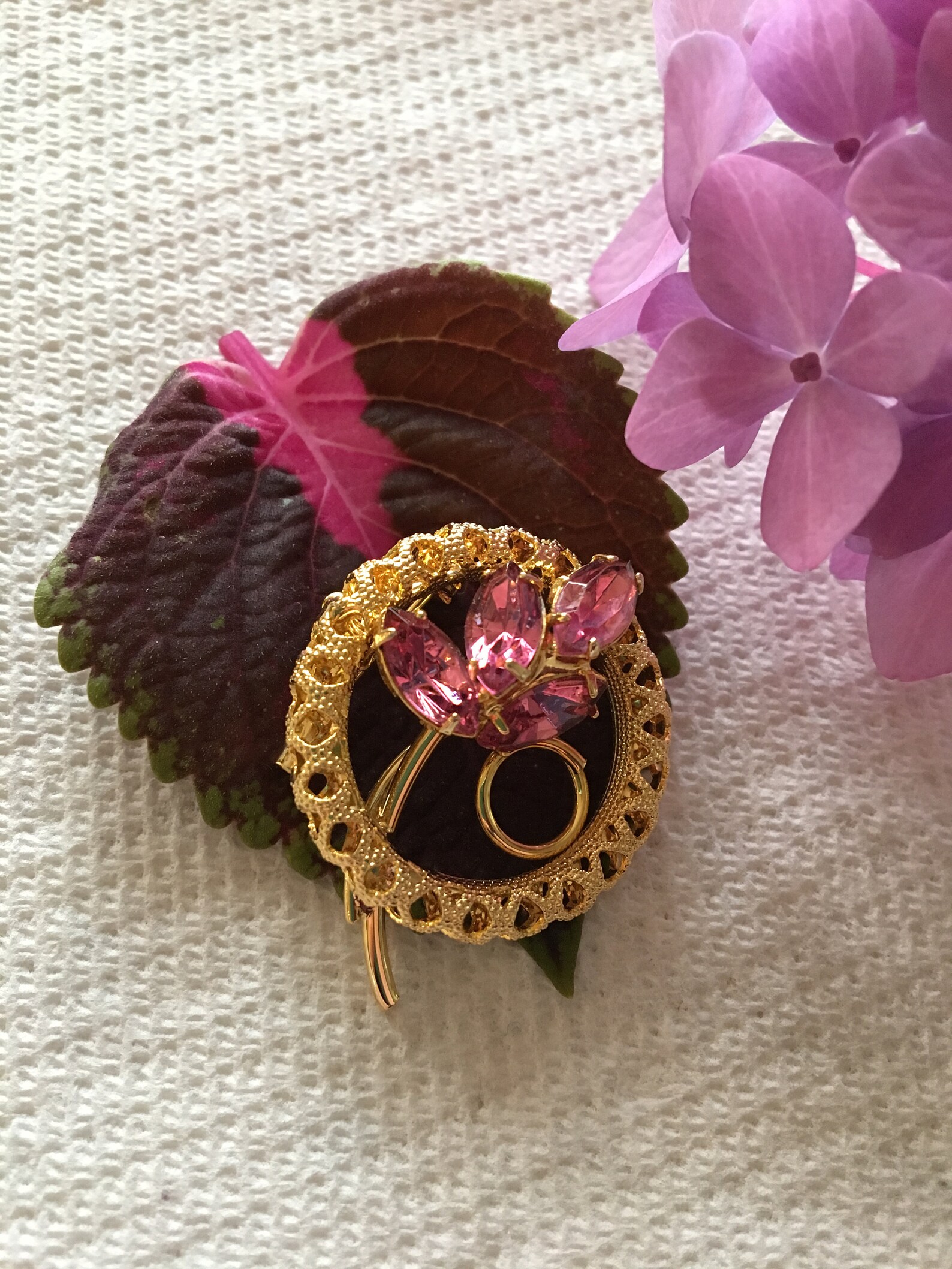 Pink and Gold Flower Brooch Vintage Floral Pin With Pink Petal | Etsy