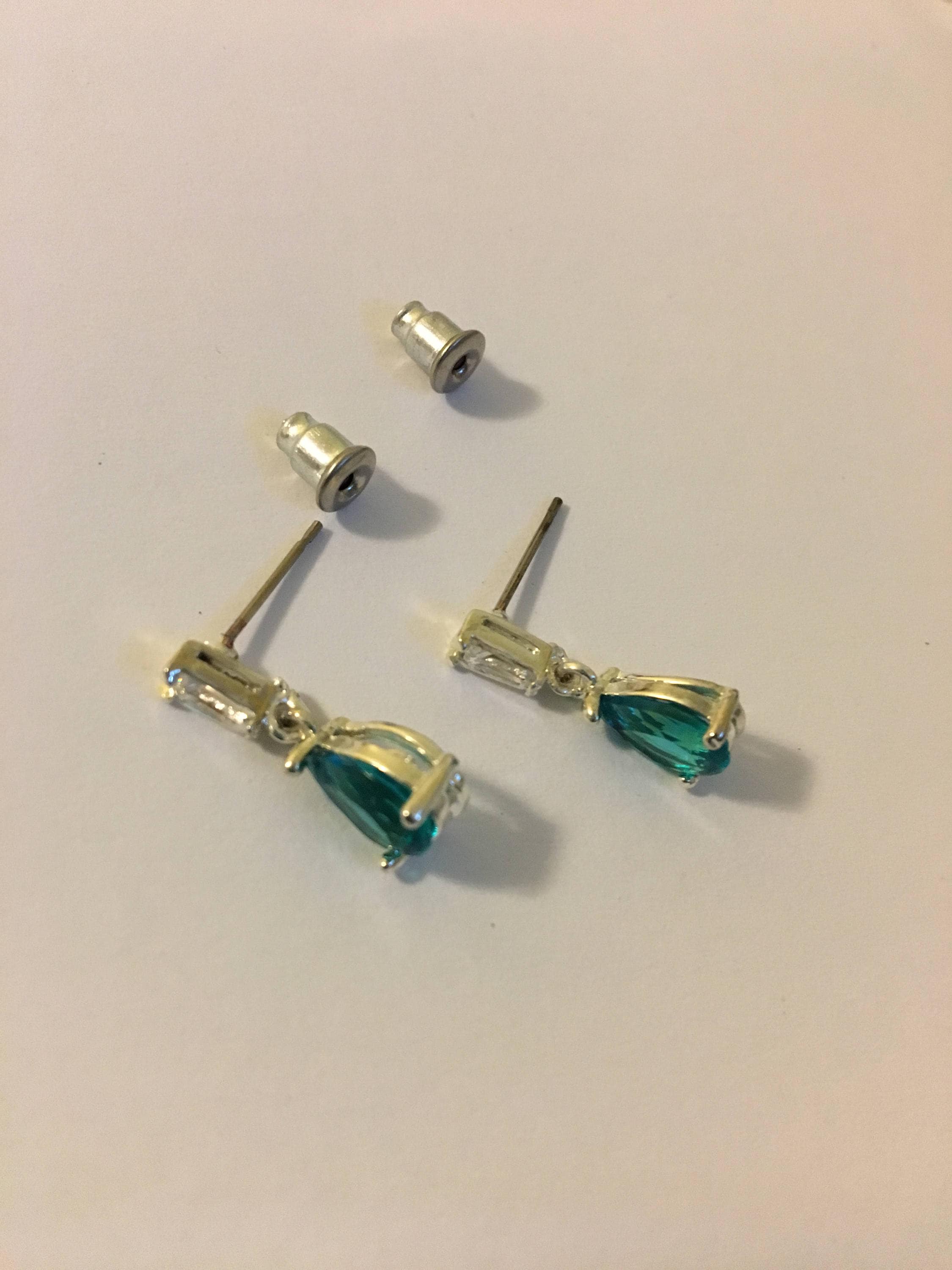Faux Emerald Teardrop Necklace and Earring Set Vintage Green Clear and ...
