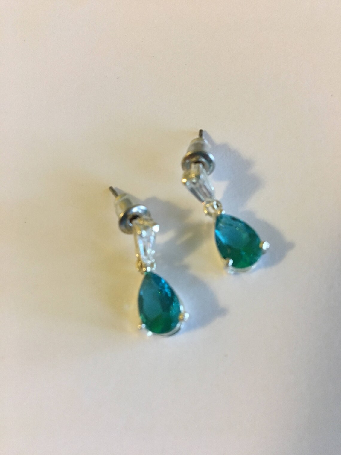 Faux Emerald Teardrop Necklace and Earring Set Vintage Green Clear and ...