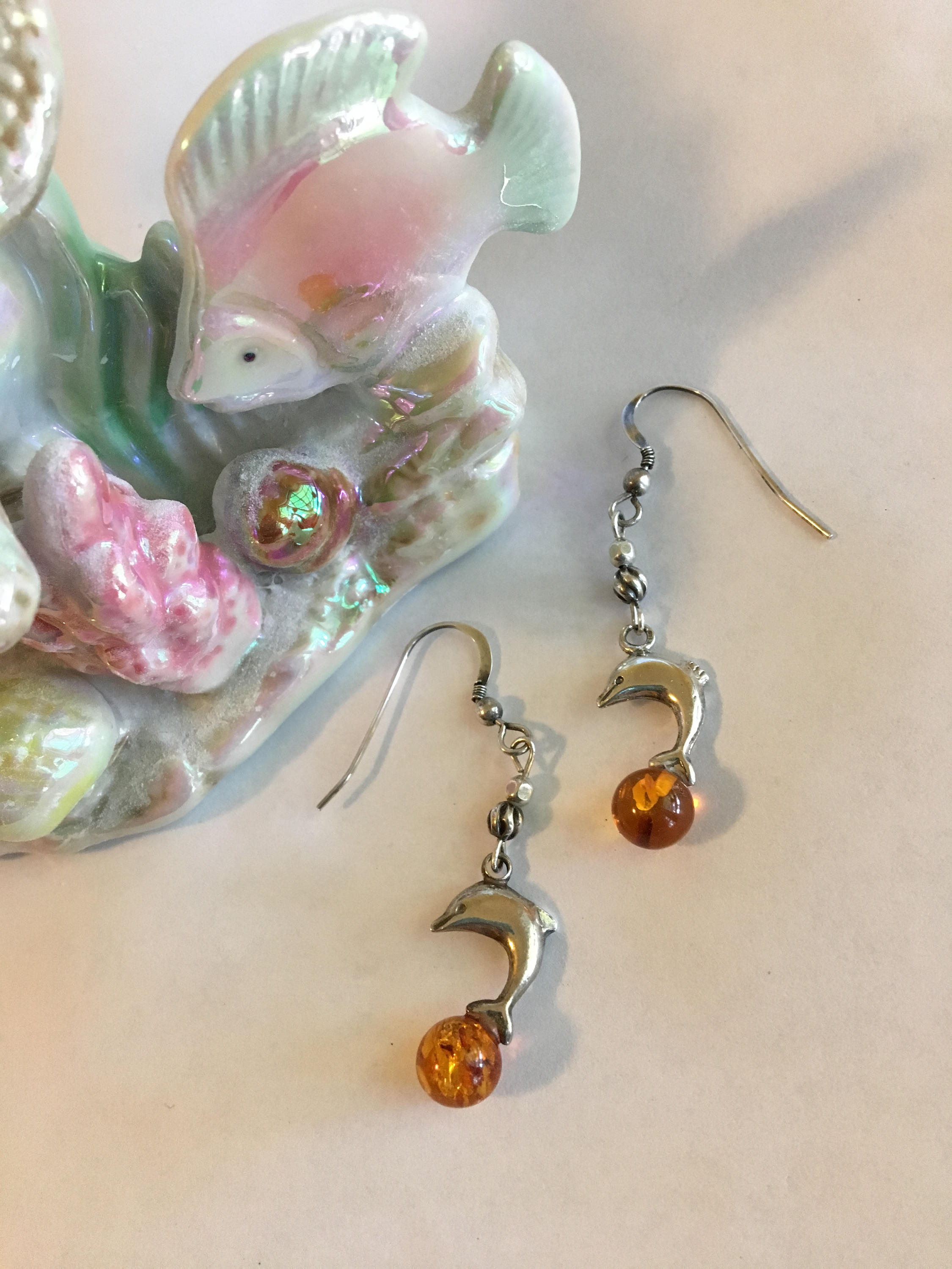 Dolphin Earrings Handmade Sterling Silver and Baltic Amber Jewelry ...