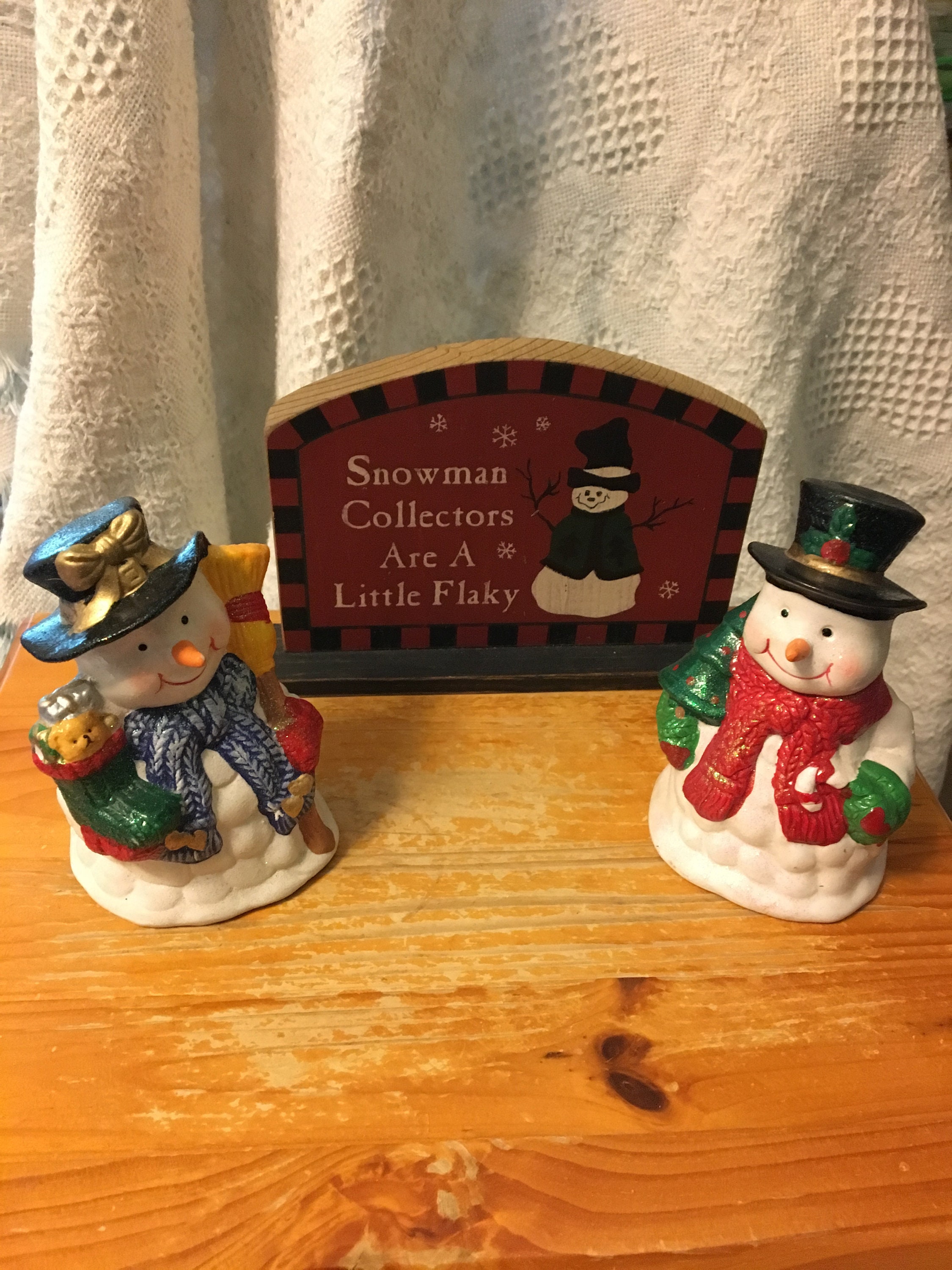 Ceramic Snowmen Figurines and Wood Sign Christmas Winter Home | Etsy