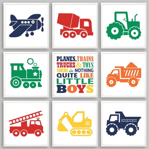 Planes Trains Trucks Printable Toddler Boy Bedroom or Play - Etsy