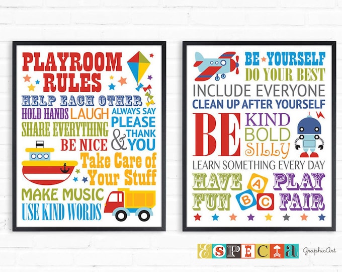 Playroom Rules Printable Wall Art for Boys Room Decor, Set of 2 8x10 ...