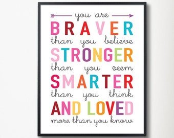 You Are Braver Winnie the Pooh quote Printable wall art for | Etsy