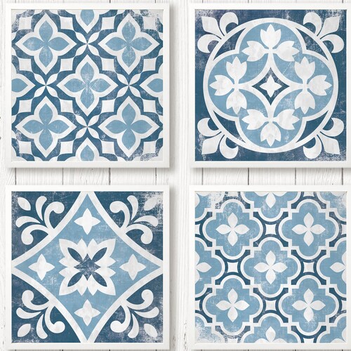 Blue Digital Tiles PRINTABLE Navy and White Geometric Wall - Etsy