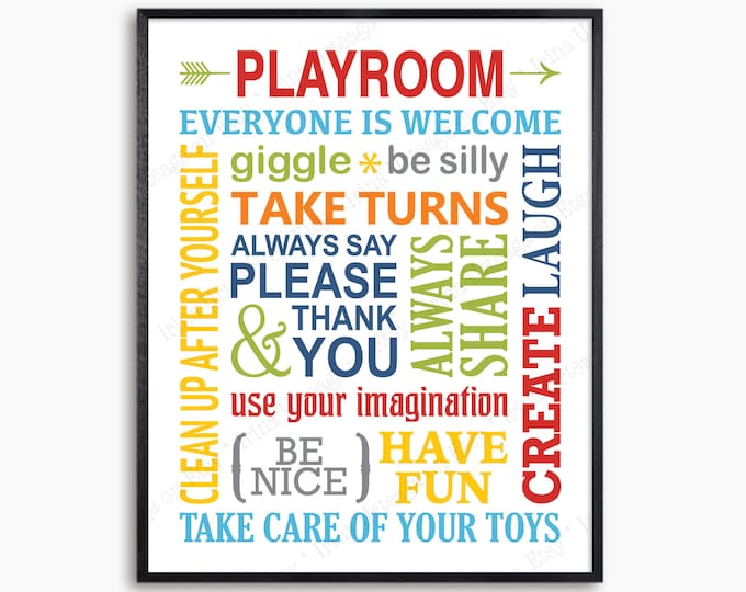 Playroom Rules Printable Wall Art for Kids Play Area Decor, Baby Boy ...