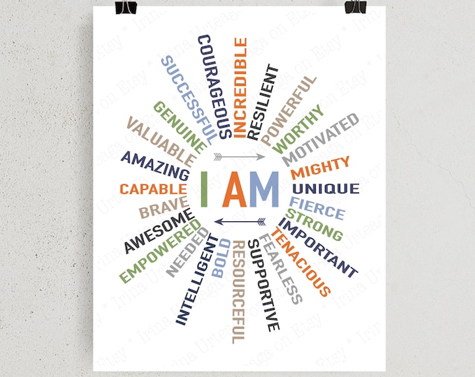 I Am - Affirmation Words, PRINTABLE Wall Art Print for Kids Room ...