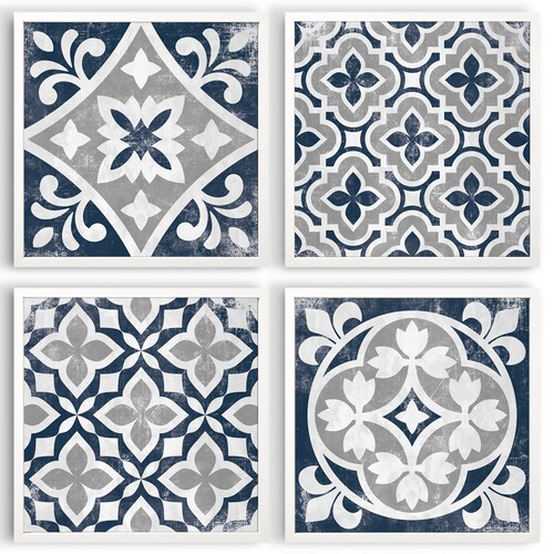 Black White Tiles Printable Wall Art Set of 4 8x8 Geometric | Etsy