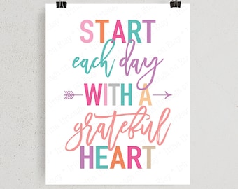 Start Each Day With A Grateful Heart Printable Wall Art - Etsy