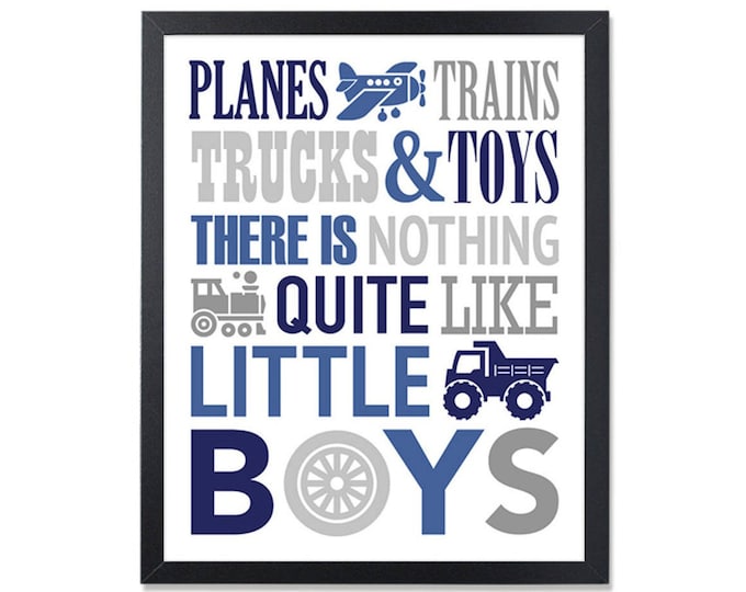Planes Trains Trucks PRINTABLE Quote Art for Navy Blue and Gray Nursery ...