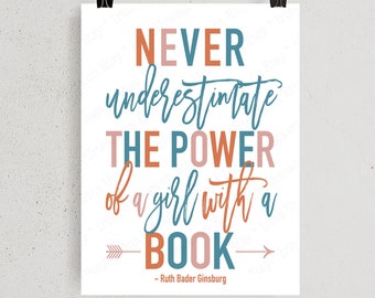 Never Underestimate the Power of a Girl With a Book Printable | Etsy