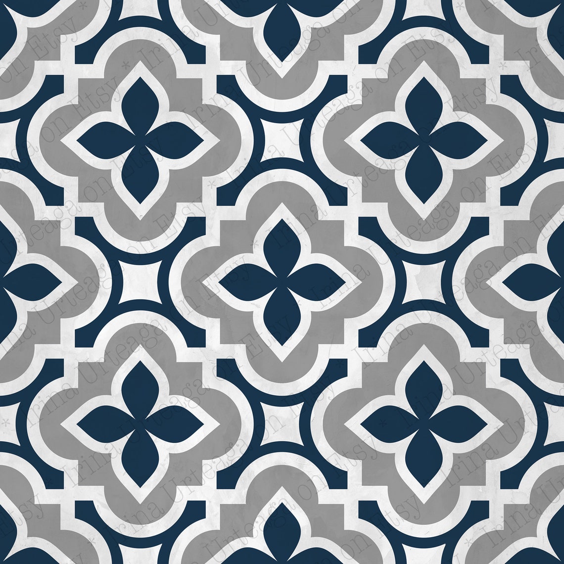 Tile art print geometric wall decor printable navy blue and | Etsy