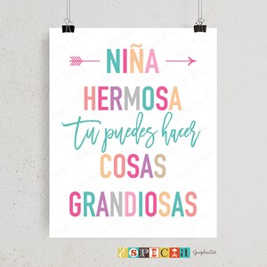 Printable Poster in Spanish for DIY Girl Room Decor, Beautiful Girl You ...