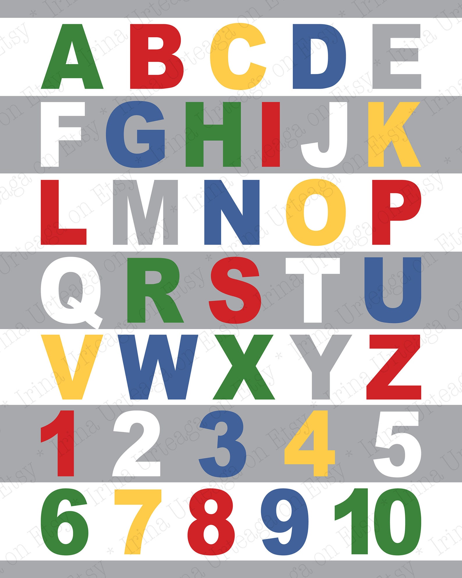 Colorful ABC and 123 Alphabet Poster Printable Wall Art for - Etsy