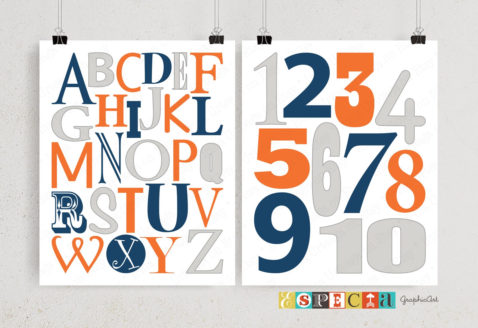 Alphabet set of 2 prints for Toddler boy playroom bedroom or | Etsy