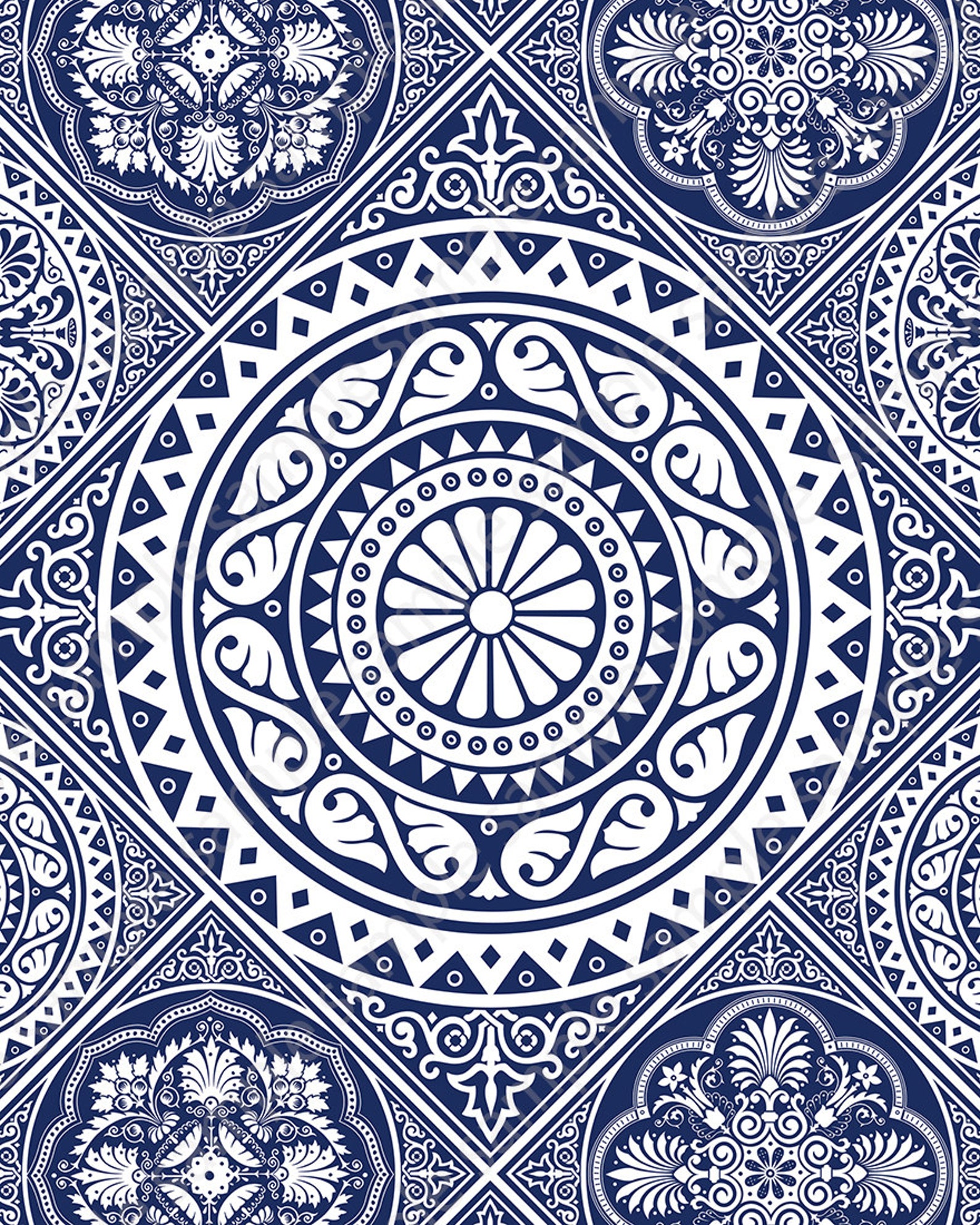 Mosaic Tile Wall Art, Blue and White Digital Tiles for Kitchen Dining ...