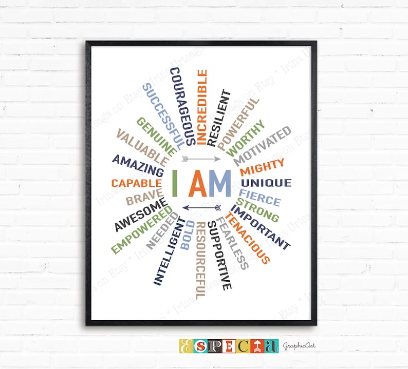 I Am Affirmation Words Printable Wall Art – Positive Mindset Decor ...