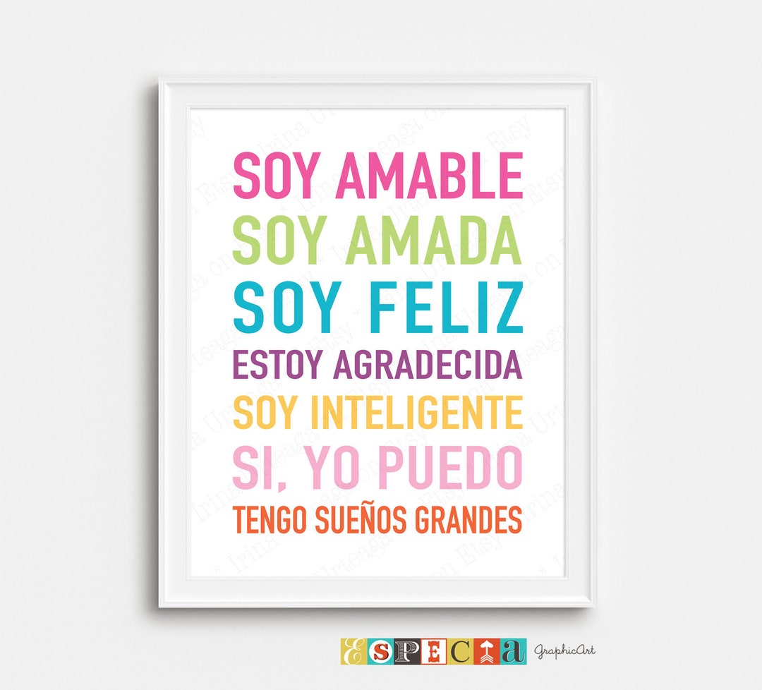 Kid Affirmations Wall Art in Spanish for Girl Room Decor, PRINTABLE ...