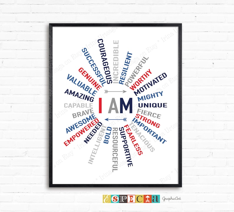 I Am Affirmation Words, PRINTABLE Poster for DIY Boys Room Decor, Sun ...