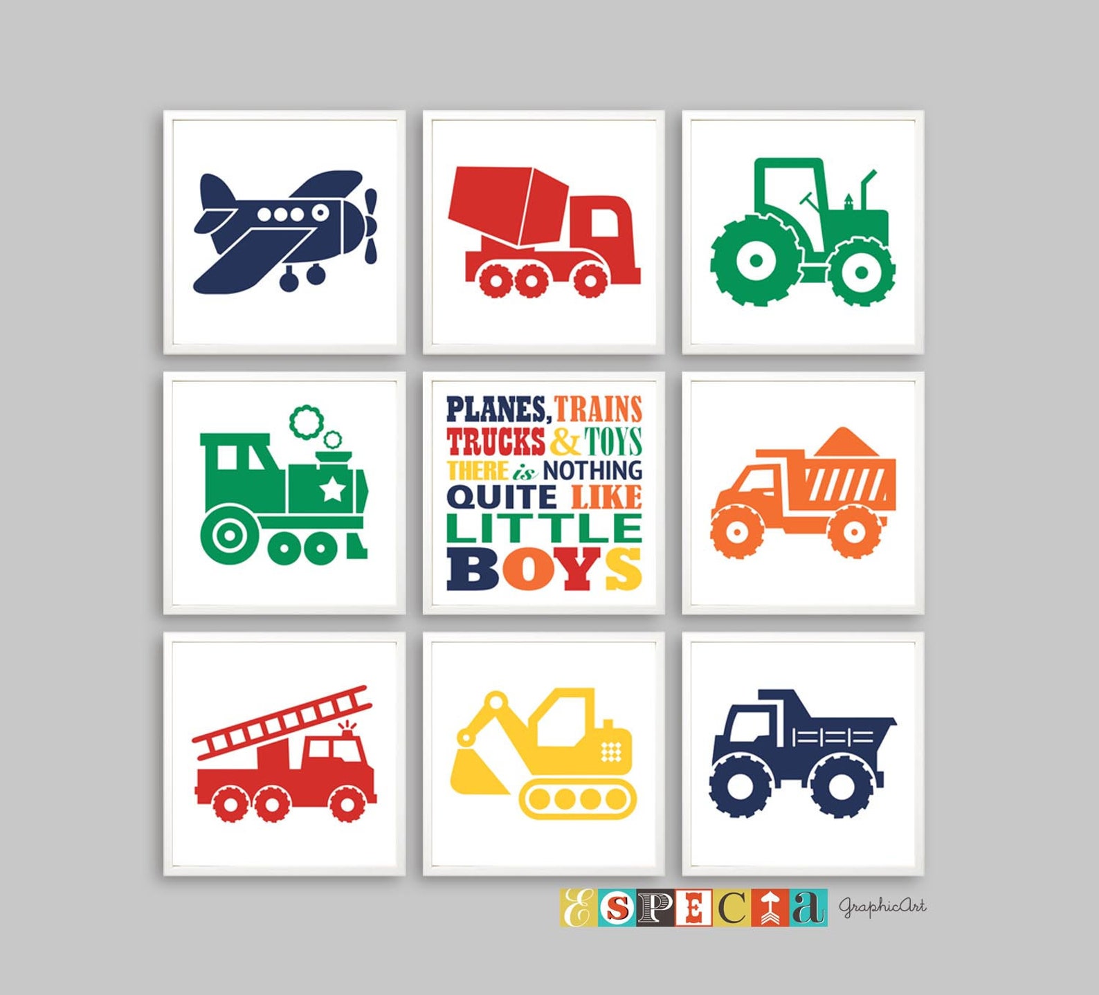 Transportation Theme Printable Wall Art Set of 9 Square 8x8 - Etsy ...