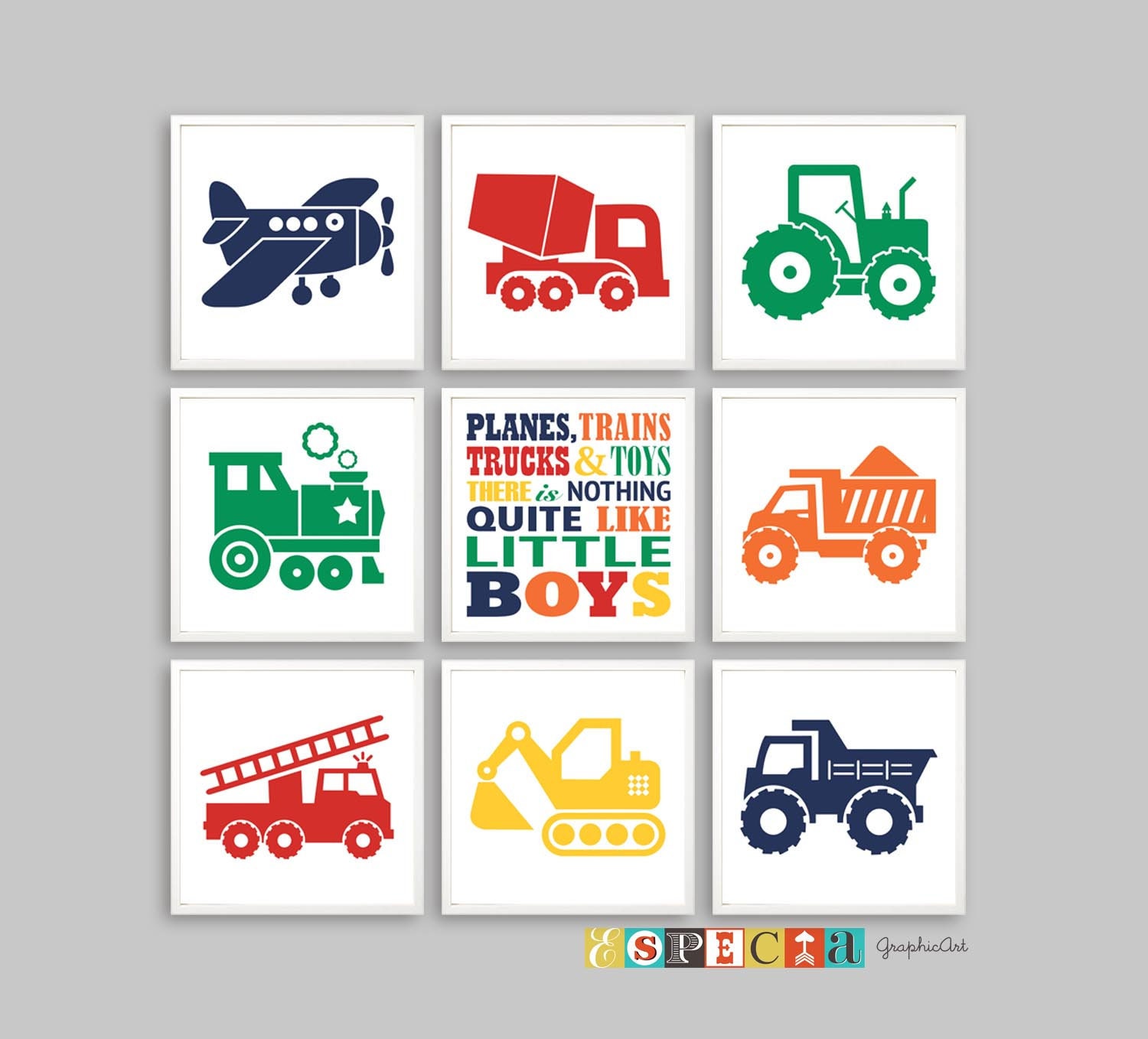 Transportation theme Printable wall art set of 9 square 8x8 | Etsy