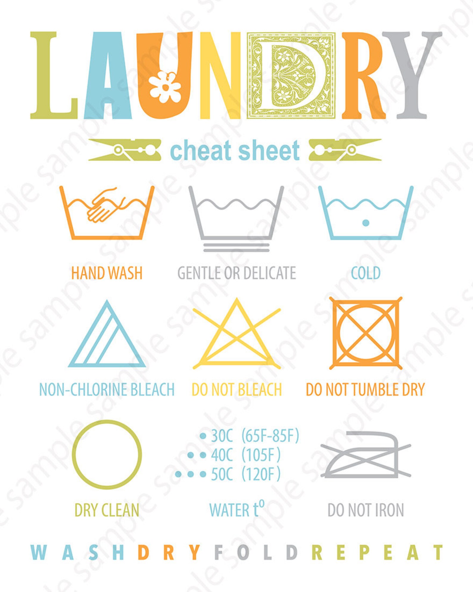 Laundry guide Laundry Room decor Printable art Set of 3 8x10 | Etsy