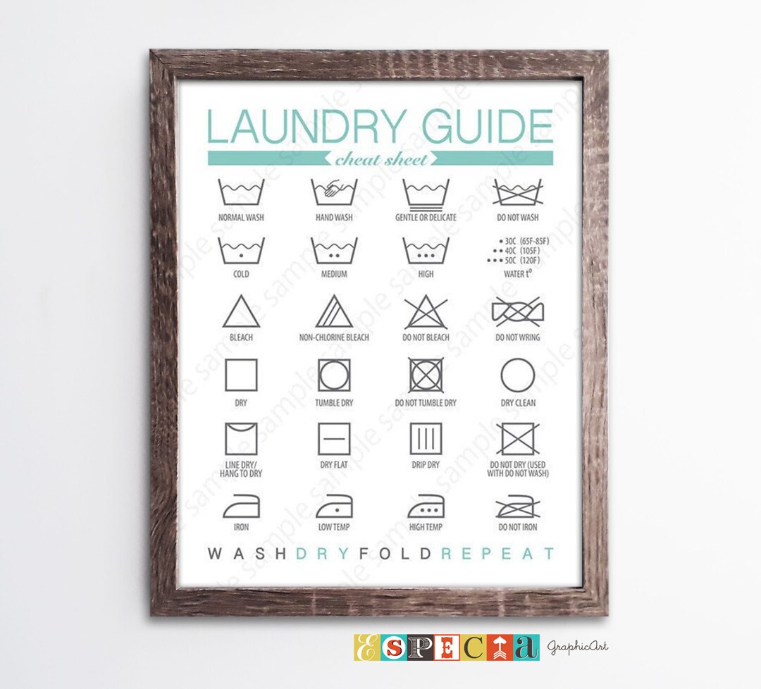 Laundry Room Clothing Care Symbols Printable Wall Art, Cheat Sheet ...