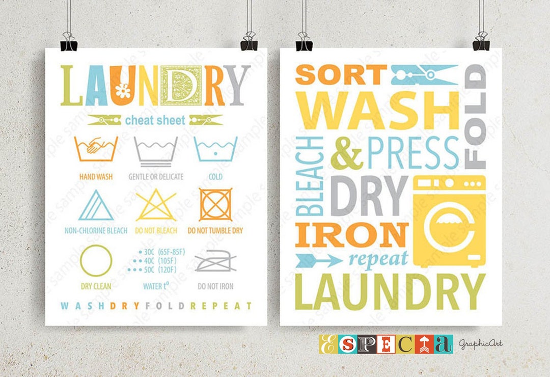 Laundry Symbols Guide Printable Prints Download, Set of 2 8x10 Signs ...
