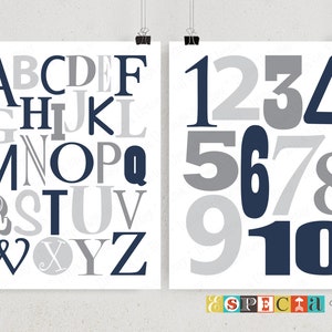 Printable Alphabet and Numbers Wall Art, Set of 2 11x14 8x10 ABC 123 ...