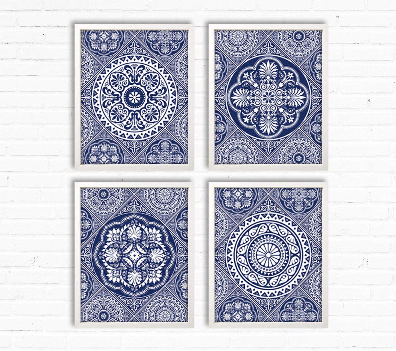 Mosaic Tile Wall Art, Blue and White Digital Tiles for Kitchen Dining ...