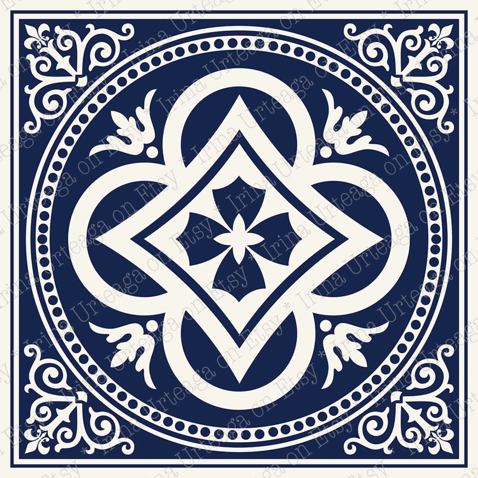 Mosaic Tile Wall Art PRINTABLE Medallion Motif Digital Tiles, DIY Navy ...