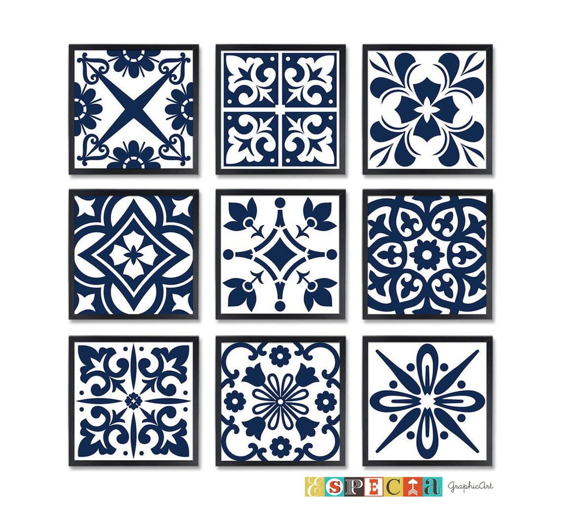 Mosaic Tile Wall Art PRINTABLE Set of 9 8x8 Decorative Tiles - Etsy
