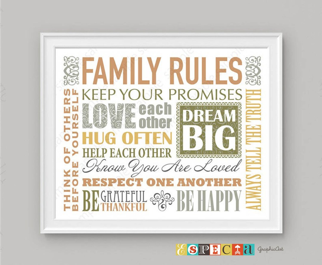 Printable Family Rules Sign, Digital Download Wall Art for DIY Home ...