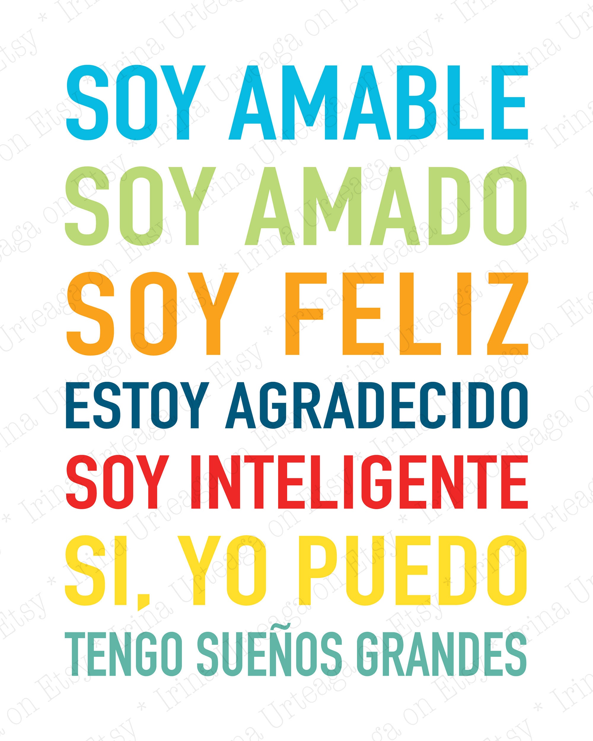 Affirmation Wall Art in Spanish PRINTABLE Positive Words for - Etsy UK