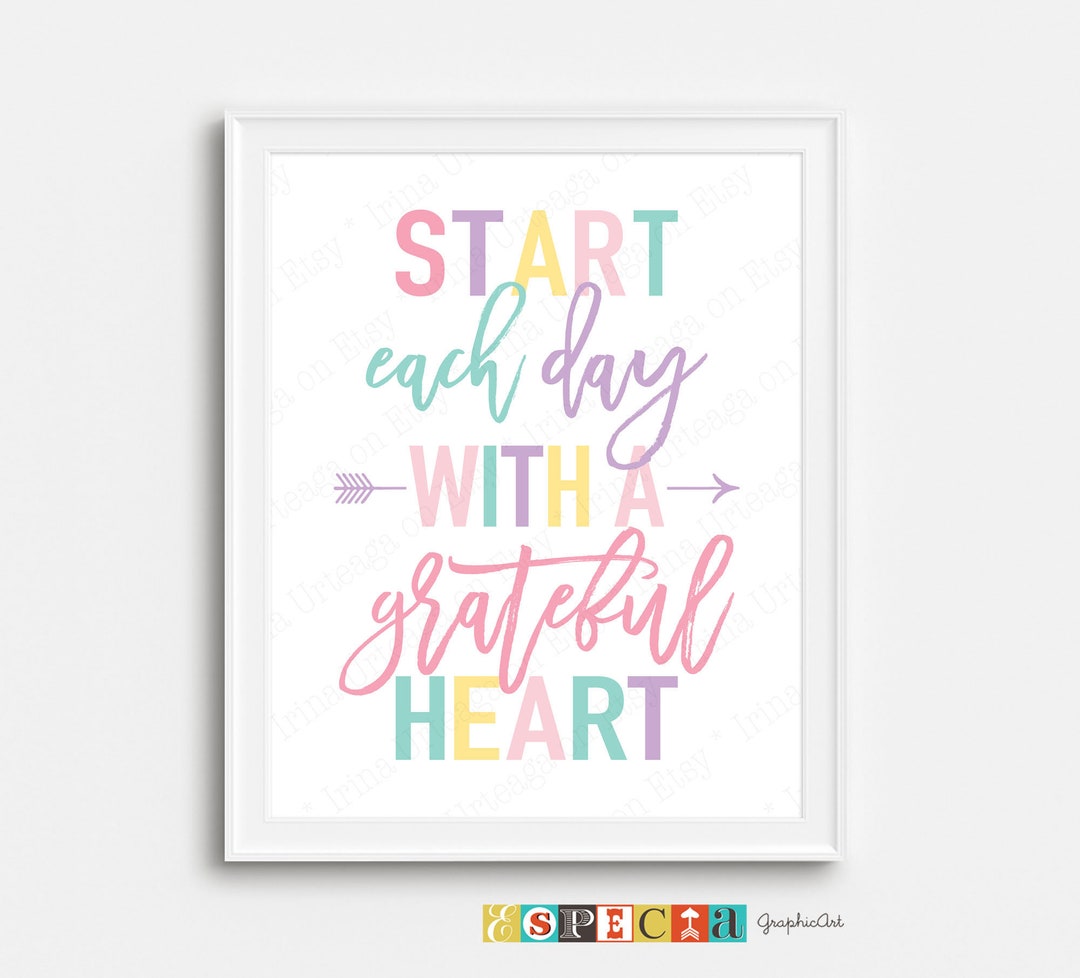 Start Each Day With a Grateful Heart PRINTABLE Wall Art in Pastel ...