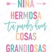 Printable Poster in Spanish for DIY Girl Room Decor, Beautiful Girl You ...