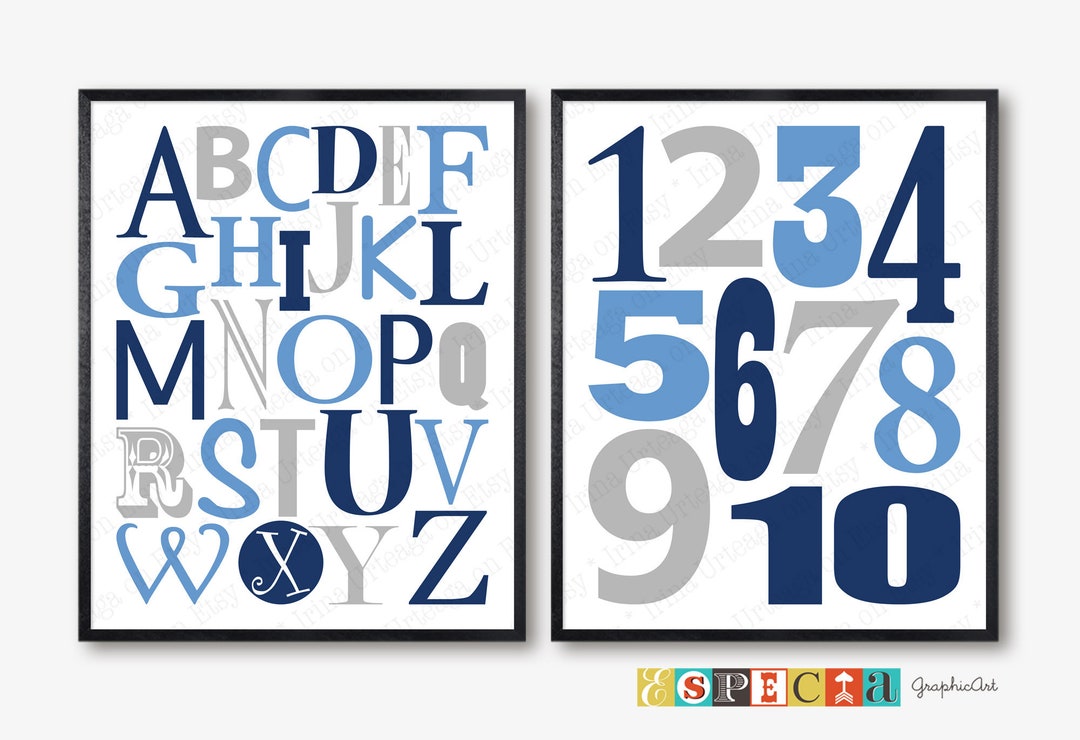 Navy Blue and Gray Alphabet Posters for Toddler Boy Bedroom, Nursery or ...