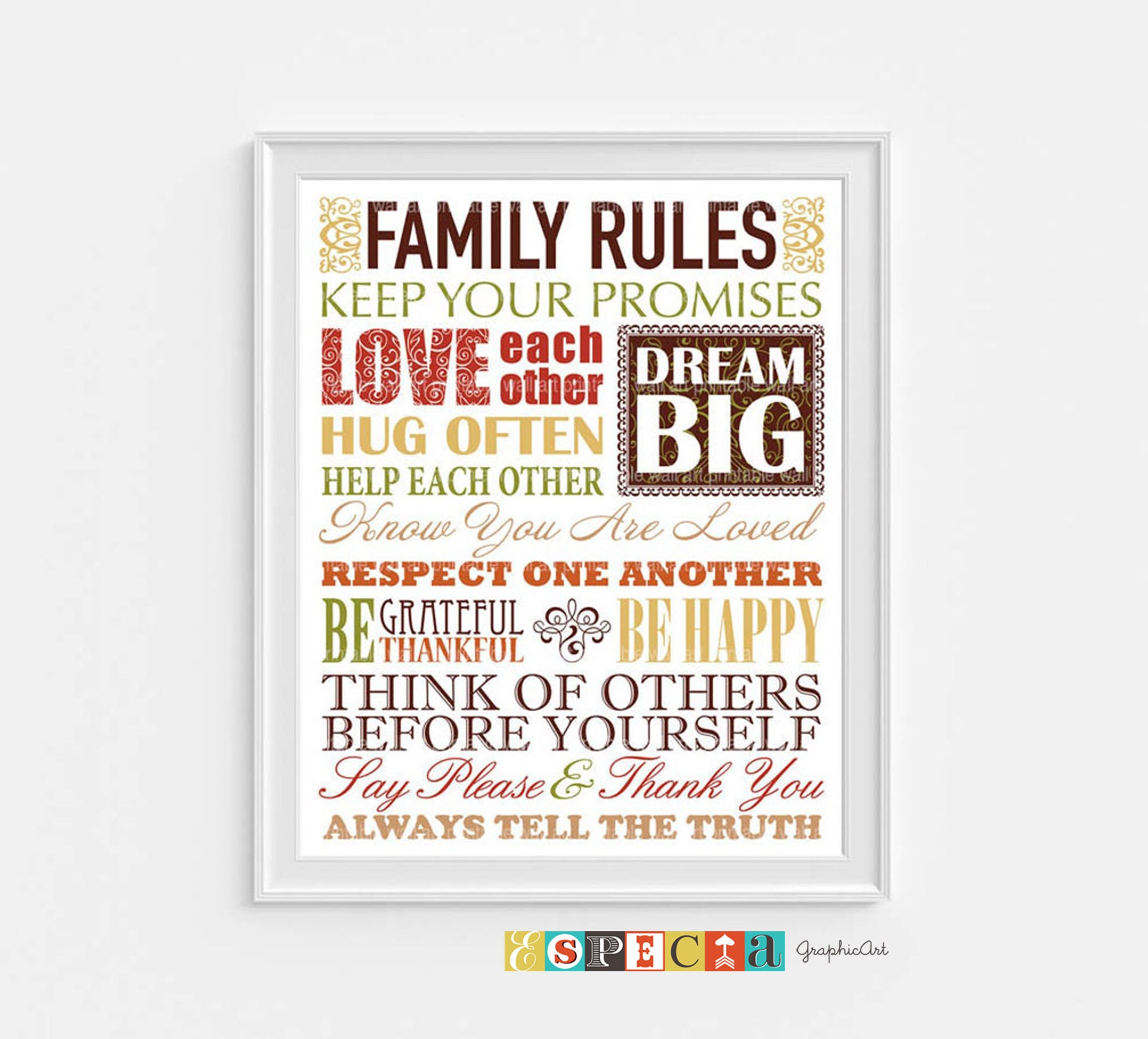Family Rules Printable Wall Art, House Rules Print 8x10 11x14 ...