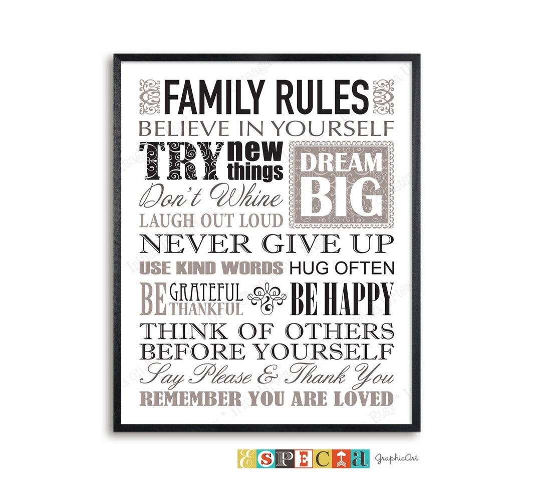 Family Rules Printable Wall Art, Digital Download Print for DIY Home ...