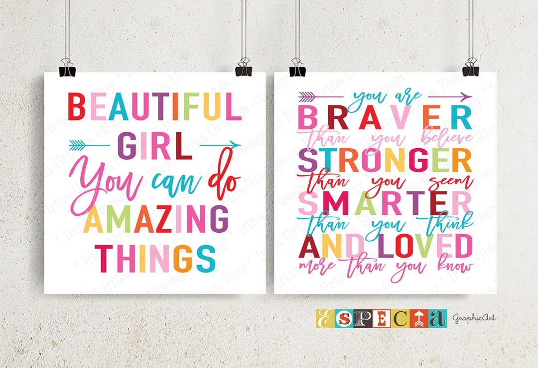 Girls Room Printable Art Set of 2 8x8 12x12 Square Posters, You Are ...