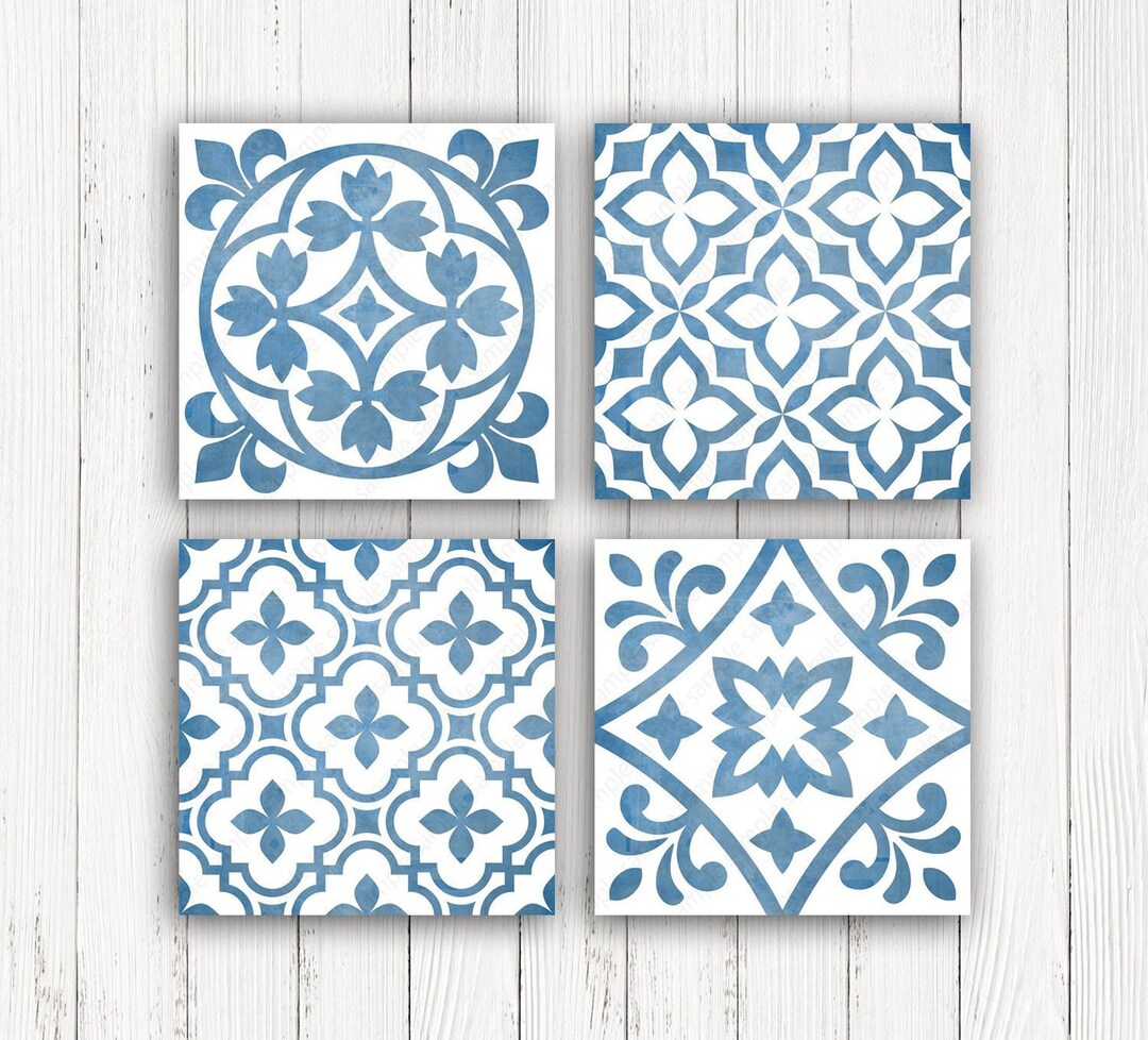 Digital Tiles for DIY Home Decor, Blue and White Printable Geometric ...