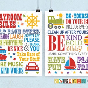 Playroom Rules Printable Wall Art for Toddler Boy Play or Game Room ...