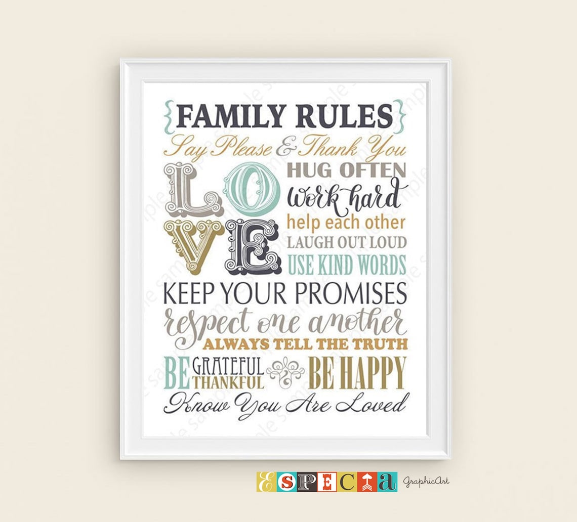 Family Rules Sign Printable Shabby Chic Style Wall Art - Etsy