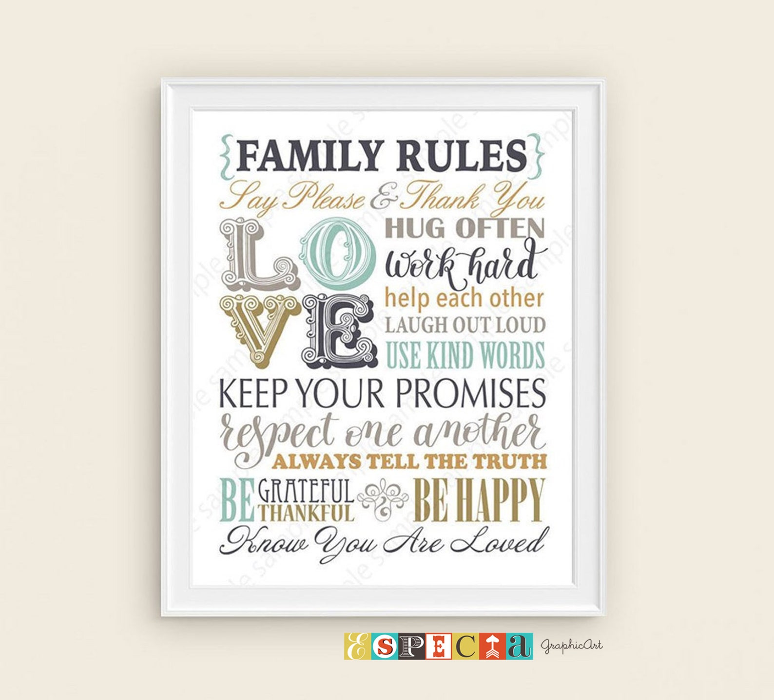 Family Rules Sign Printable Shabby Chic Style Wall Art | Etsy