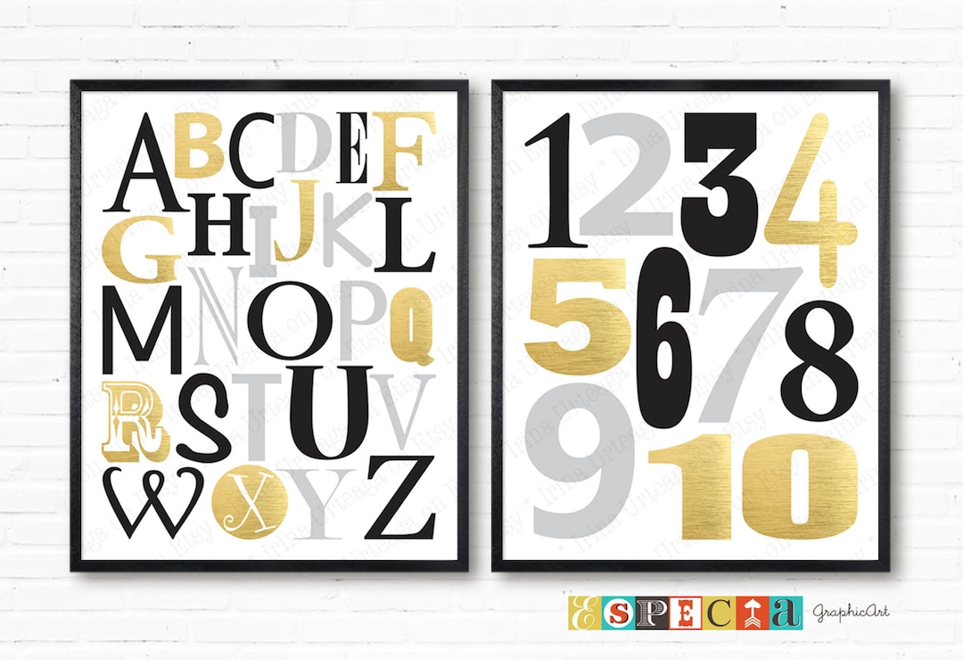Alphabet Posters, Printable Wall Art Set for Baby Girl Nursery Decor or ...