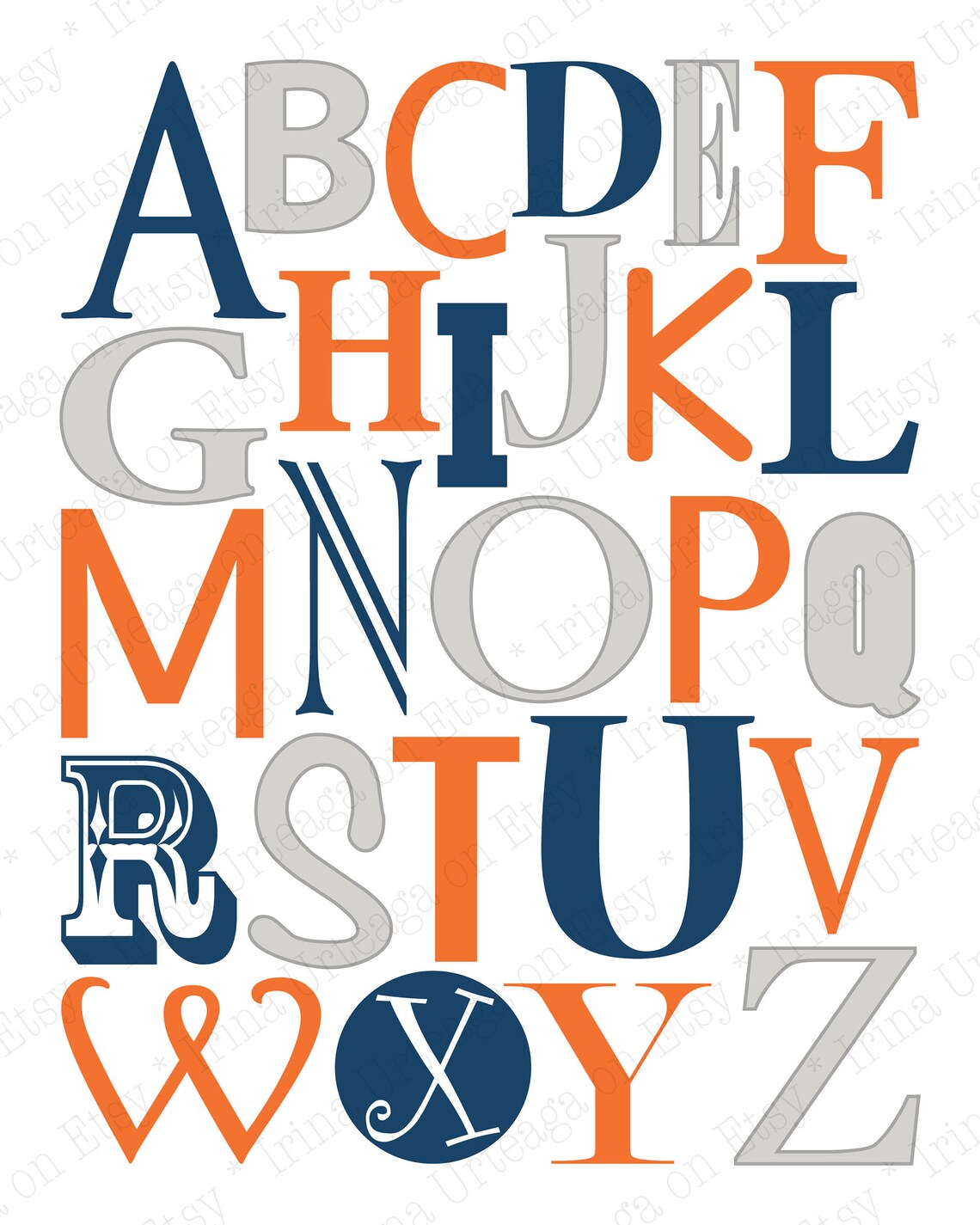 Alphabet Set of 2 Prints for Toddler Boy Playroom, Bedroom or Nursery ...