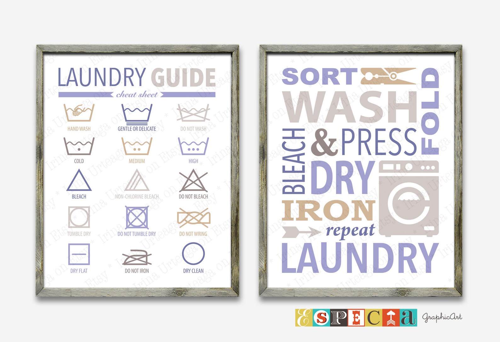 Laundry Guide, Printable Wash Care Symbols, Digital Set of 2 8x10 ...